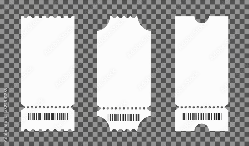 Set of empty ticket templates isolated on transparent background. Blank ...