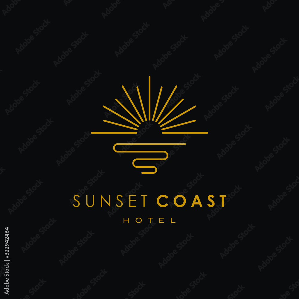 elegant sun sunset sunrise logo icon vector in trendy line linear ...