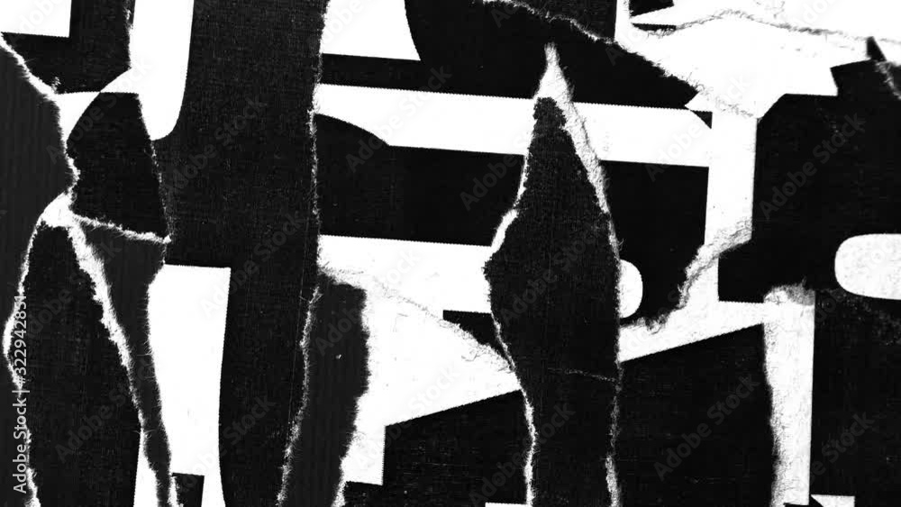 Stop motion animated ripped torn paper street posters. Abstract black ...