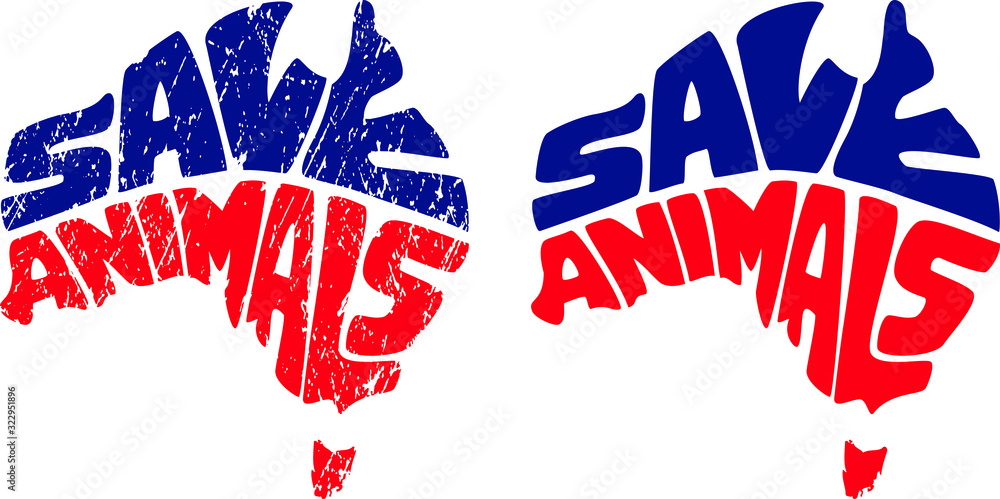 Save Animals in Australian map shape. Grunge texture. Stock Vector ...