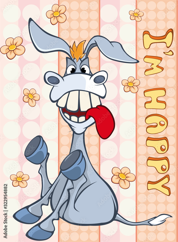 Happy Birthday Card Cute Cartoon Character Burro . Vector Greeting Card ...