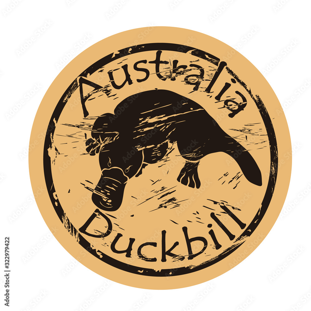 Australian duckbill silhouette icon round shabby emblem design old ...