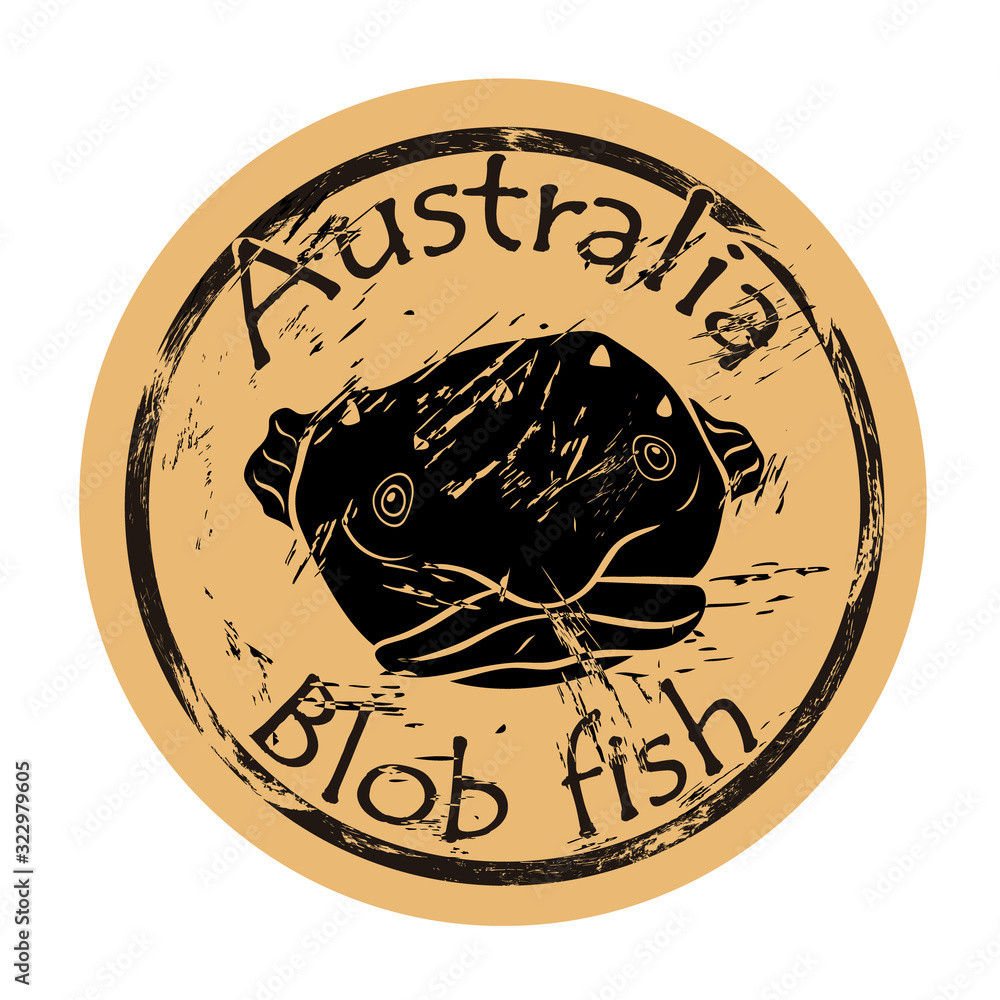 Blob fish silhouette icon round shabby emblem design old retro style ...