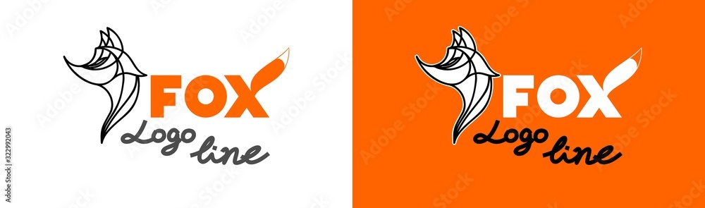 Stylized Fox linear logo on a white and orange background, isolated ...