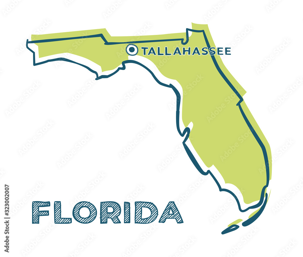 Doodle vector map of Florida state of USA Stock Vector | Adobe Stock