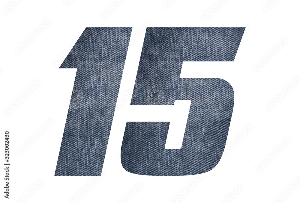 Number 15 with jeans fabric texture on white background. Stock ...