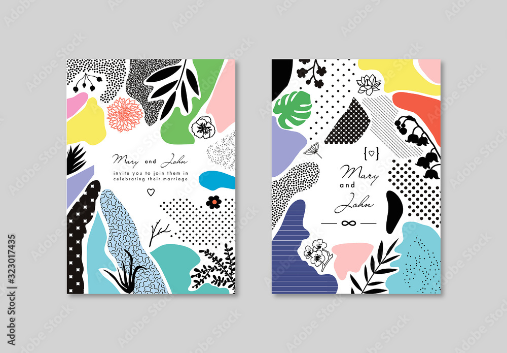 Card Layout Set with Textures and Floral Elements Stock Template ...
