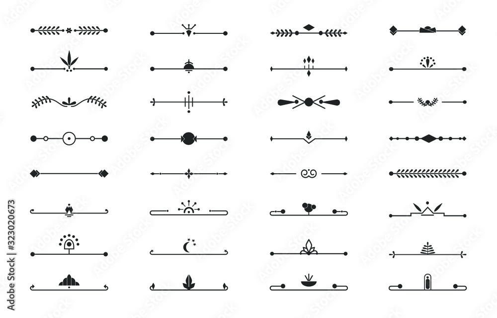 Divider line border set. Graphic decorative element for design book ...