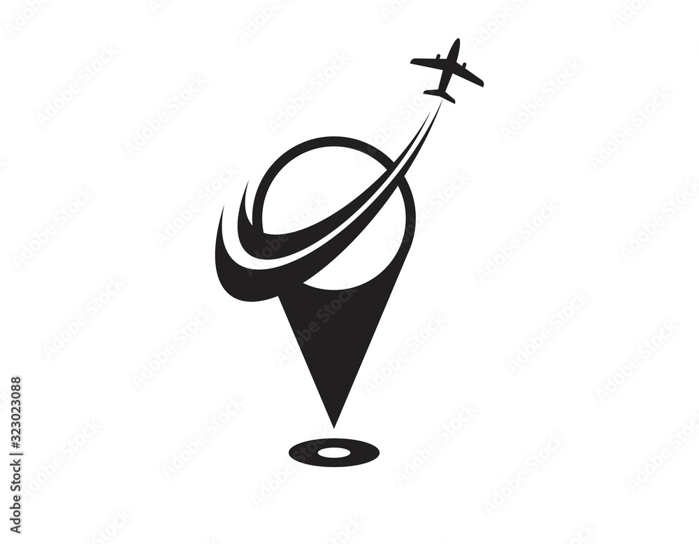 Airplane travel concept with pins for maps, GPS points. Location marker ...