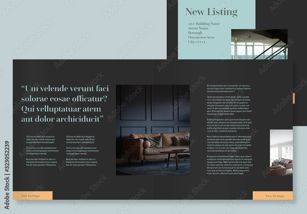 Dark Gray Brochure Layout with Orange and Teal Accents Stock Template ...