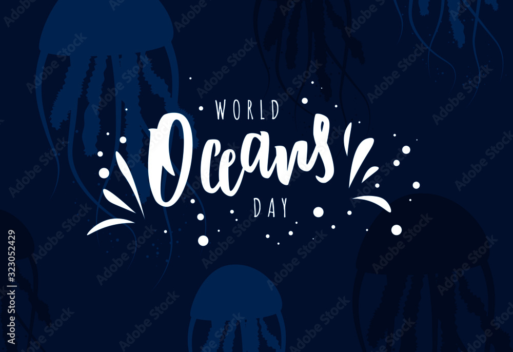 World Oceans day hand lettering text. Typography for logo, badge, icon ...