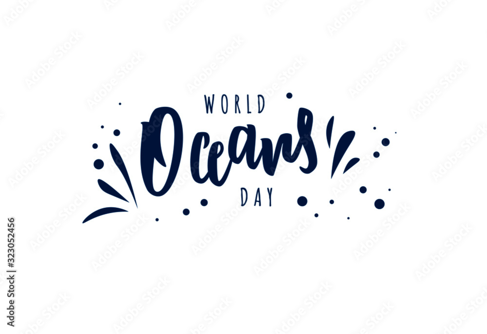 World Oceans day hand lettering text. Typography for logo, badge, icon ...