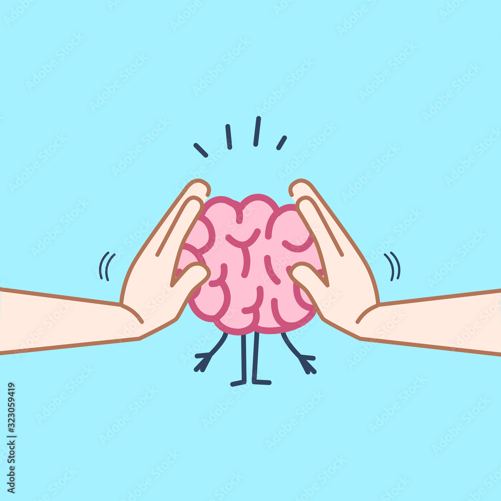 Brain under pressure. Vector concept illustration of brain pushing wit ...