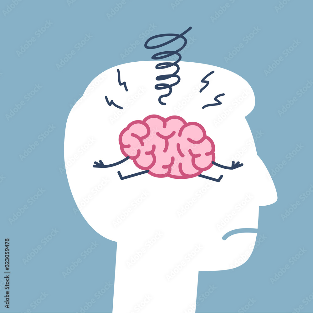 Sad brain inside sad head. Vector concept illustration of depression in ...