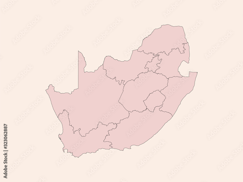 South africa map with provinces graphics design. Vintage pink shade ...