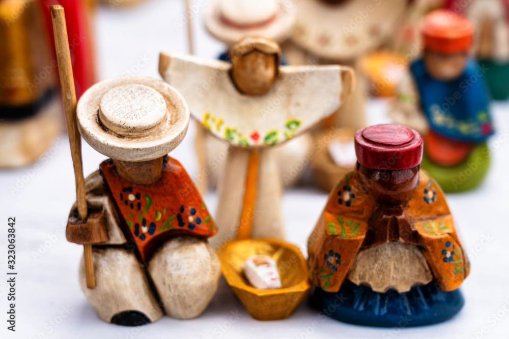 Colorful handmade handicrafts of different colors in indian market of ...