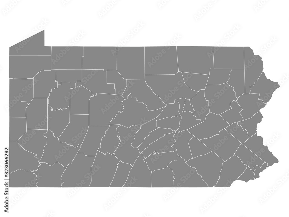 Gray Outline Counties Map of US State of Pennsylvania Stock Vector ...