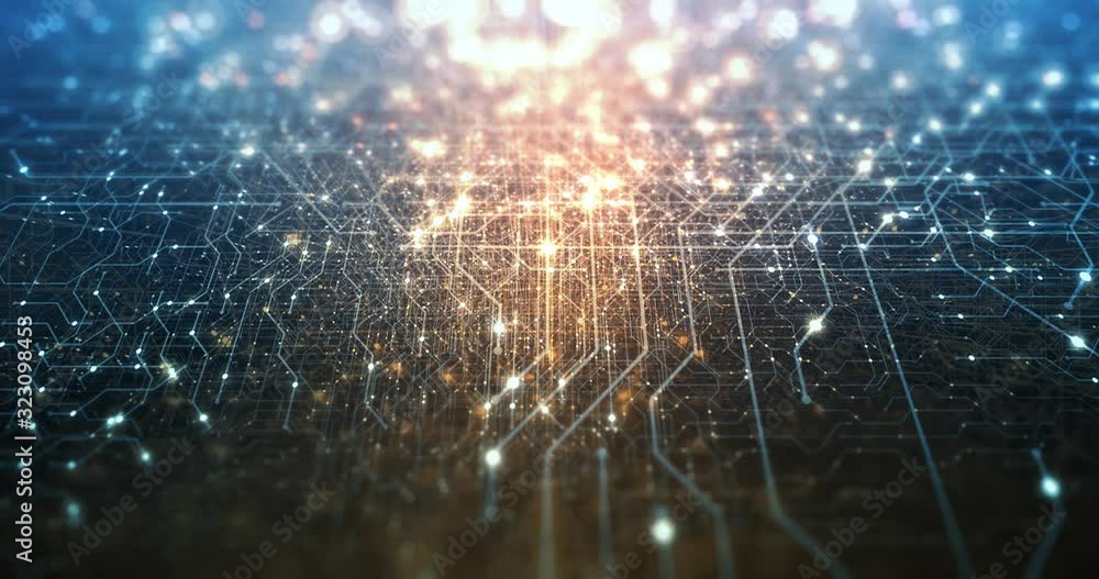 Abstract tech background made of printed circuit board. Depth of field ...