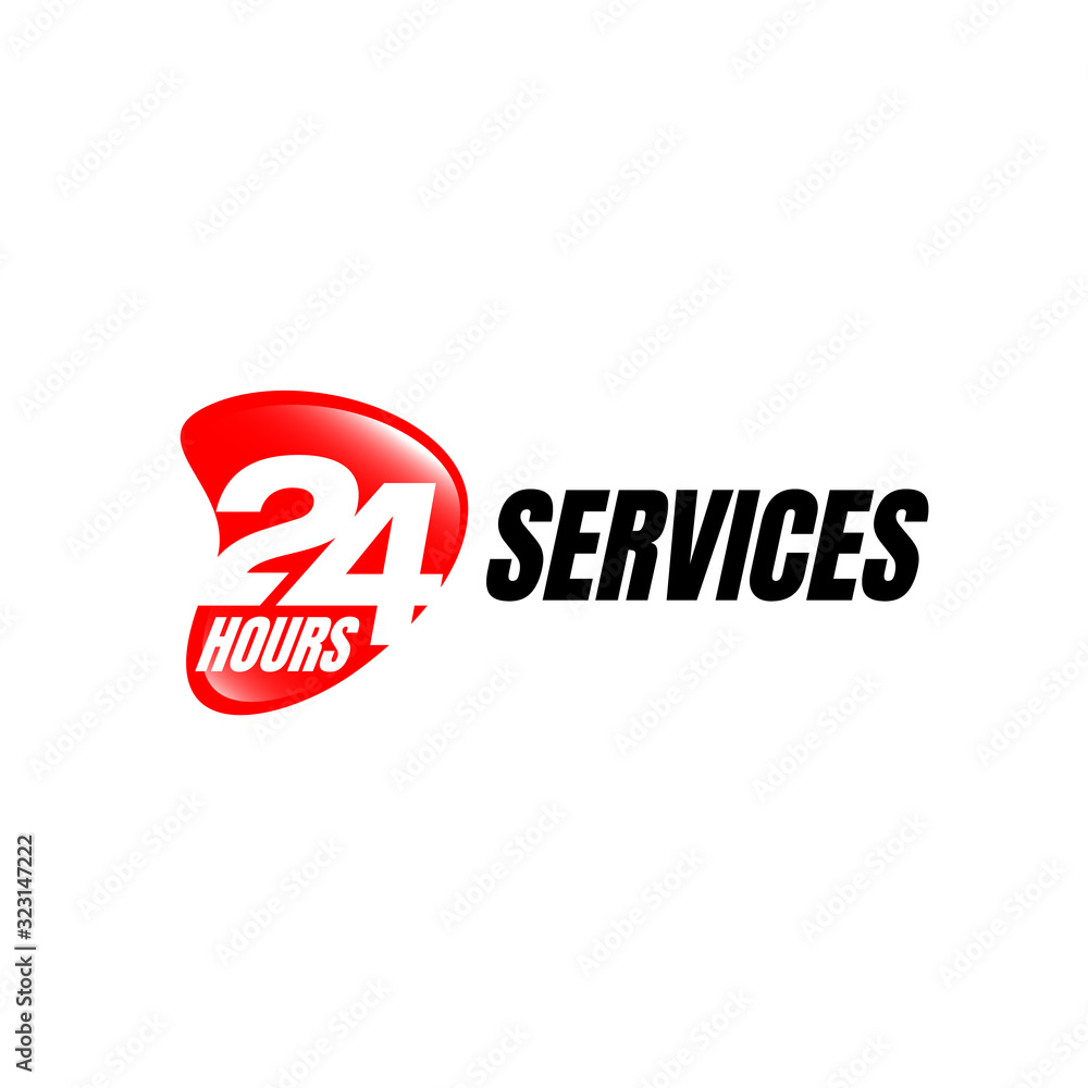 24 hour service logo vector icon. Standby 24/7 sign day/night services ...