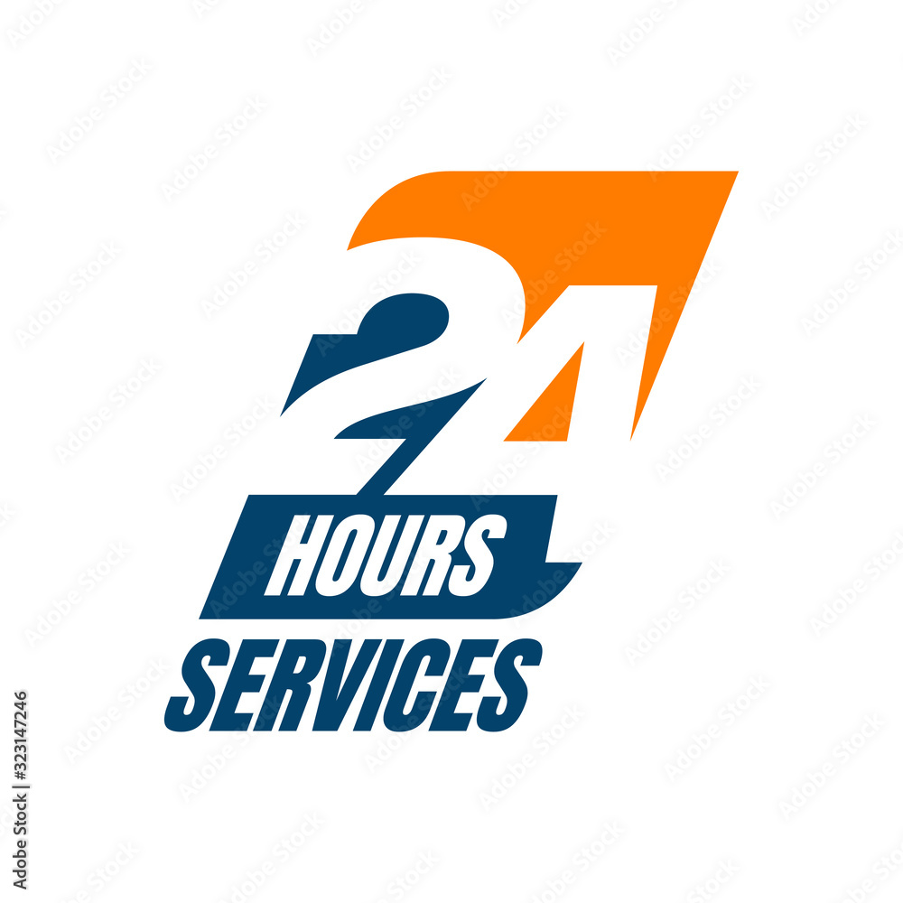 24 hour service logo vector icon. Standby 24/7 sign day/night services ...