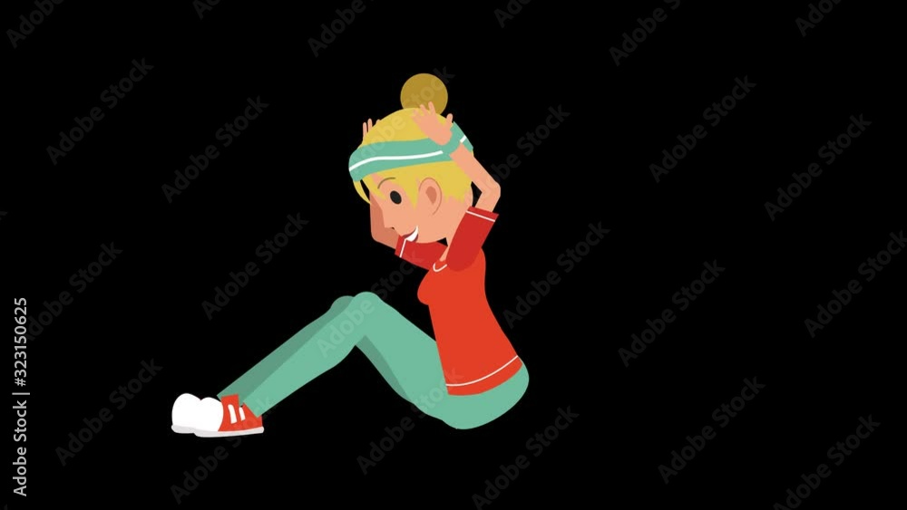 2D Flat cartoon colorful woman character animation. Female workout ...