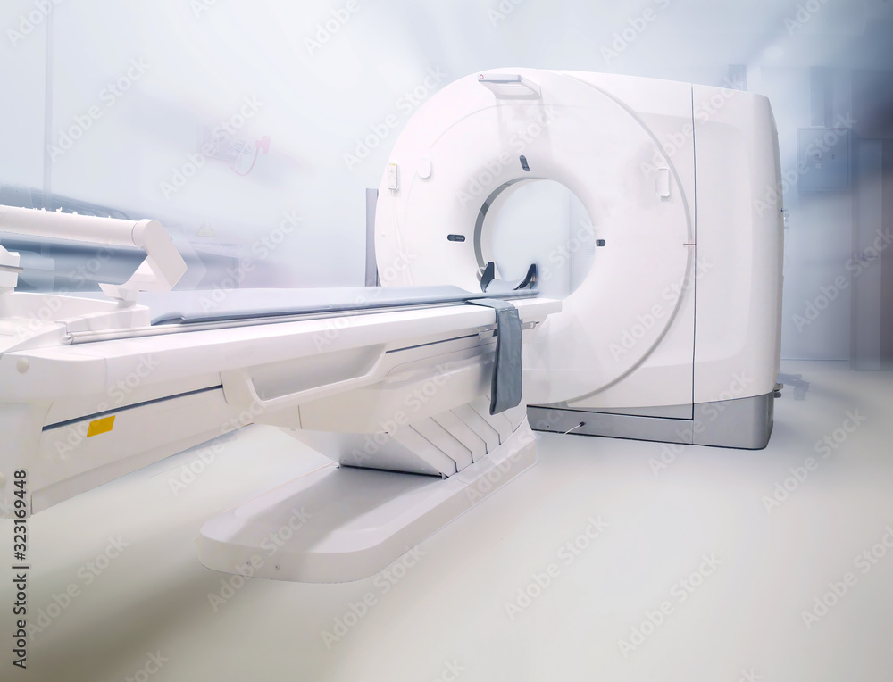 Multi detector CT Scanner ( Computed Tomography )on blurred hospital ...
