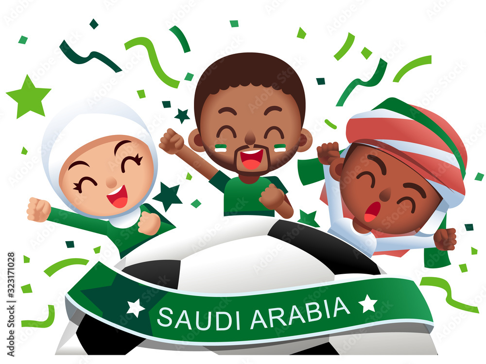 Vector illustration of Saudi Arabia football fans characters ...