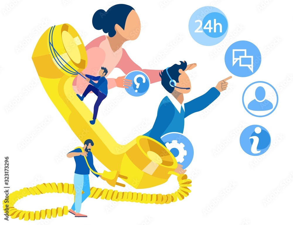 Advertising Poster Customer Retention Cartoon. Operator Thinks about ...