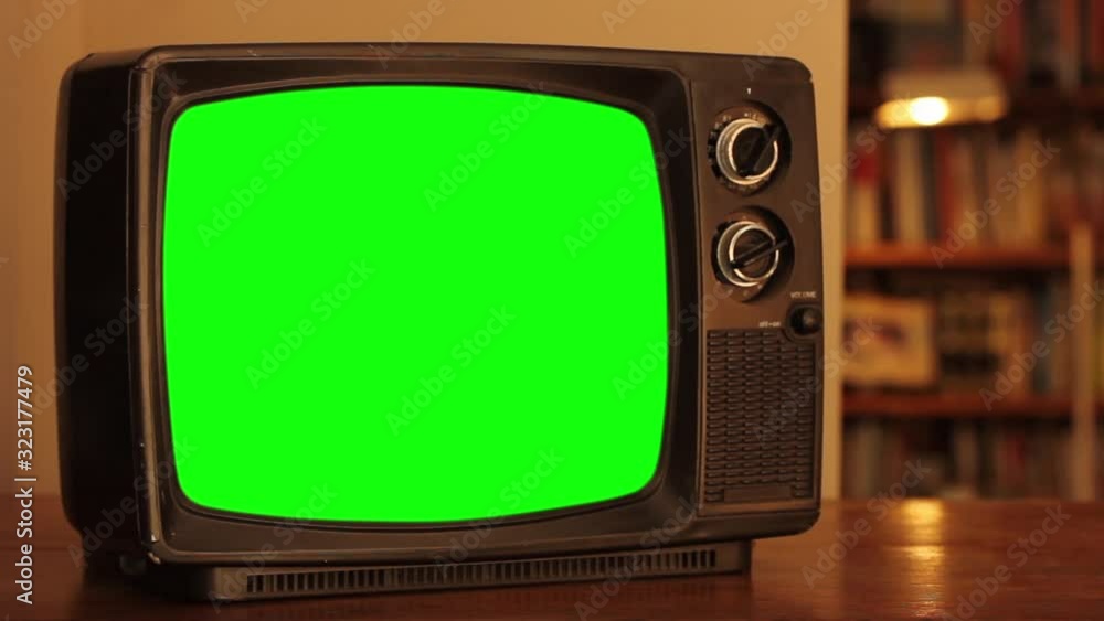 Old TV Set with Green Screen. Zoom In. Red Tone. You can replace green ...