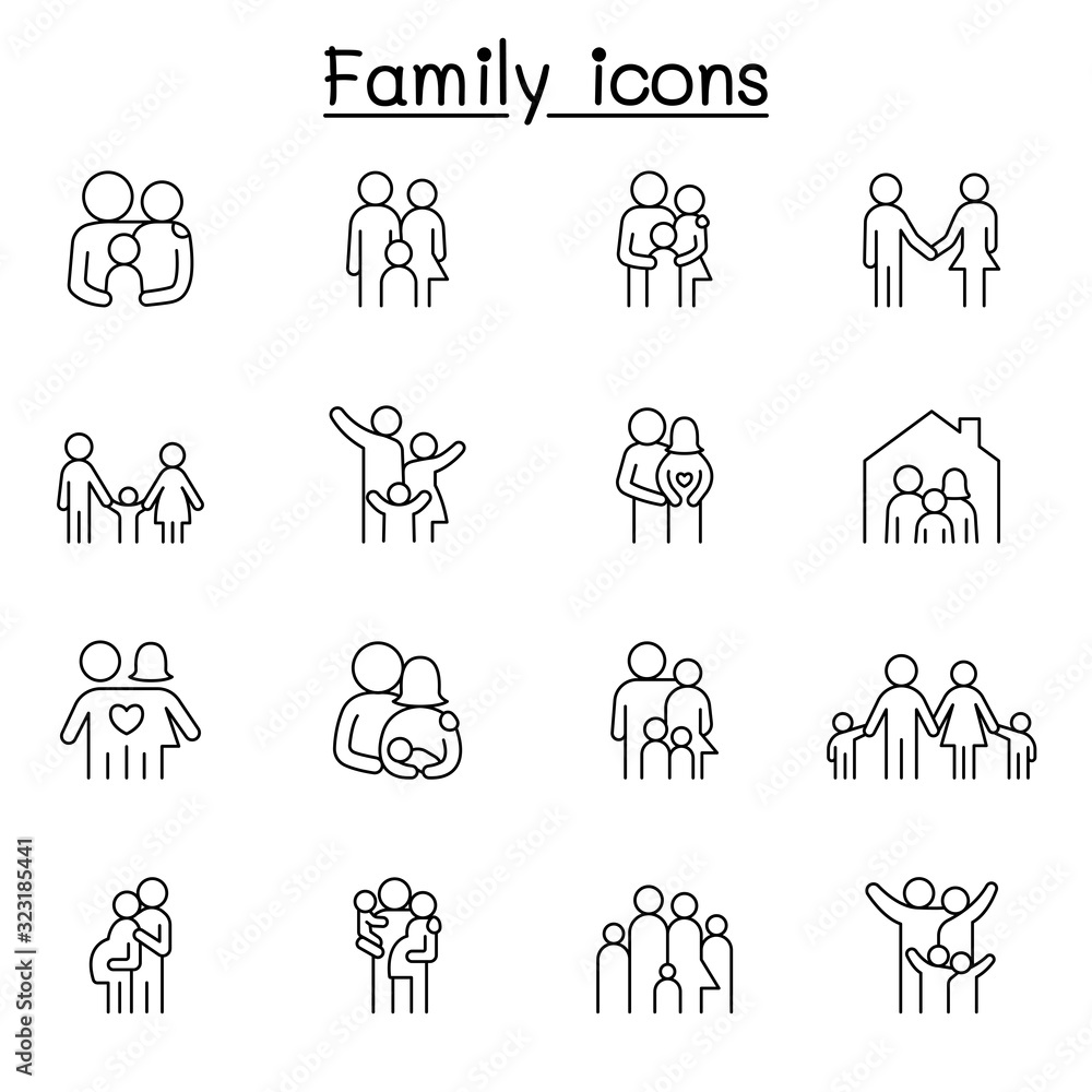 Family icon set in thin line style Stock Vector | Adobe Stock