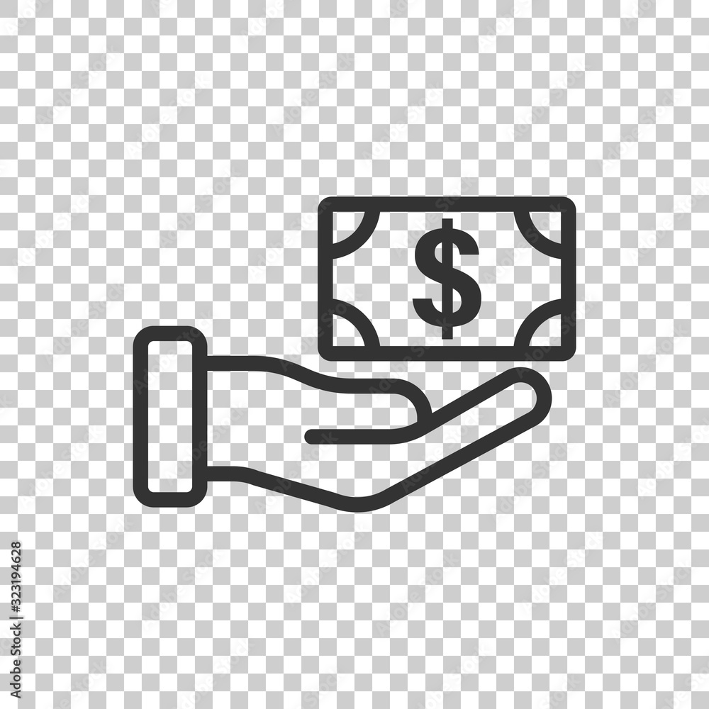 Remuneration icon in flat style. Money in hand vector illustration on ...