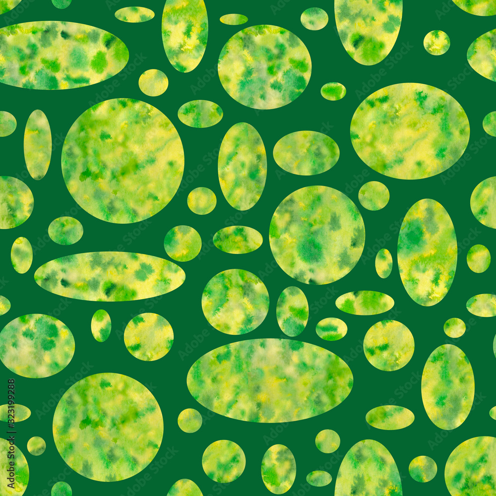 Geometric green watercolor circles and ellipses abstract background ...
