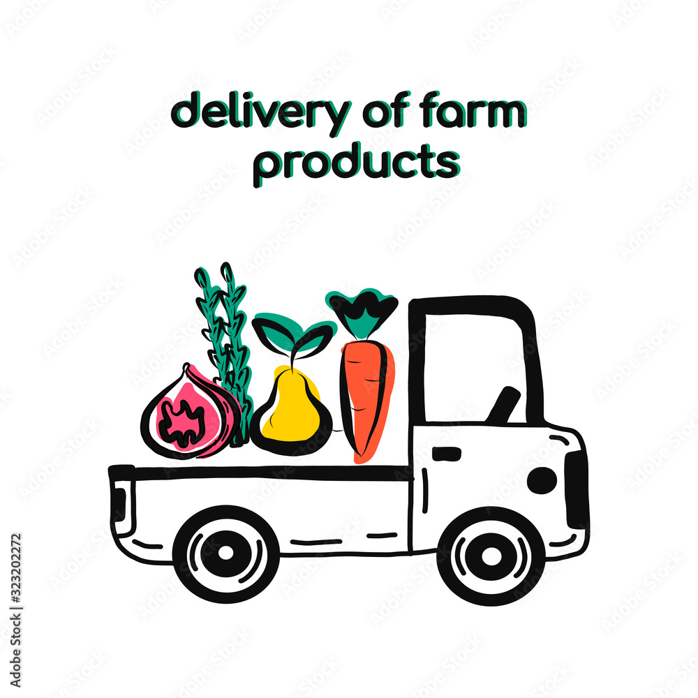 Farm fresh delivery design template.Classic truck with organic ...