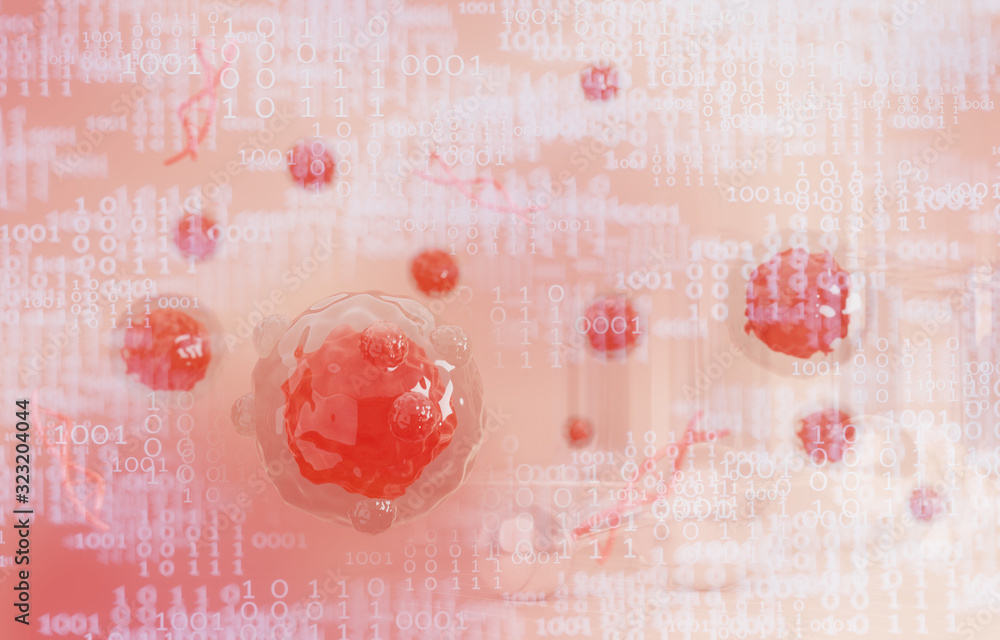 Abstract close up a stem cell and DNA structure in blood. heredity ...