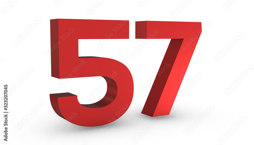 Number 57 Fifty Seven Red Sign 3D Rendering Isolated on White ...