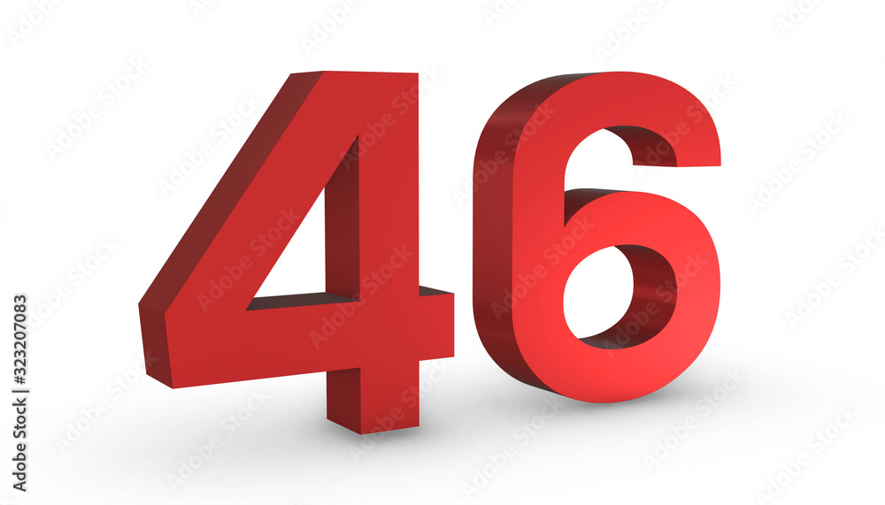 Number 46 Forty Six Red Sign 3D Rendering Isolated on White Background ...