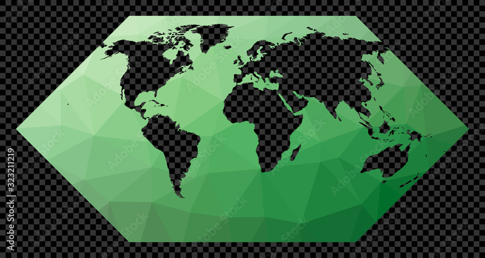 Transparent digital world map. Eckert 1 projection. Polygonal map of ...