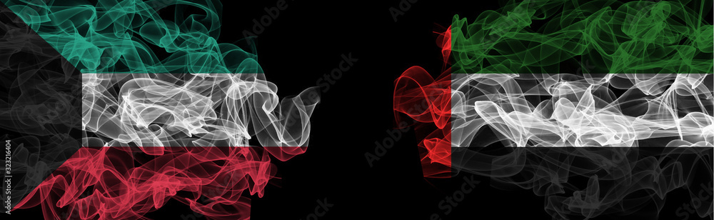 Flags of Kuwait and UAE on Black background, Kuwait vs United Arab ...