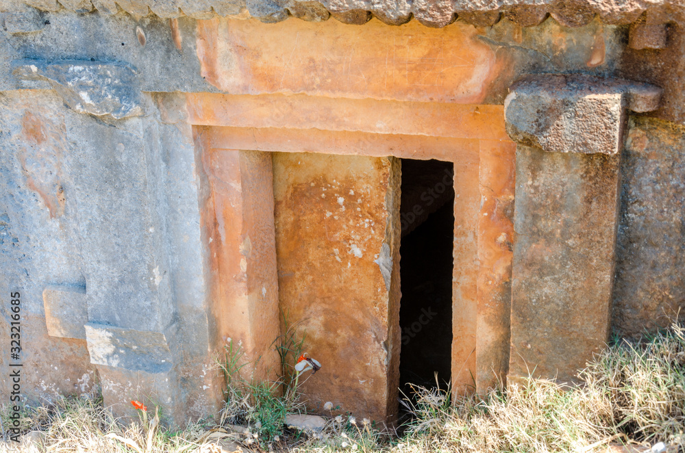 Ancient cemetery in the city of Limyra, Turkey. The entrance to the old ...