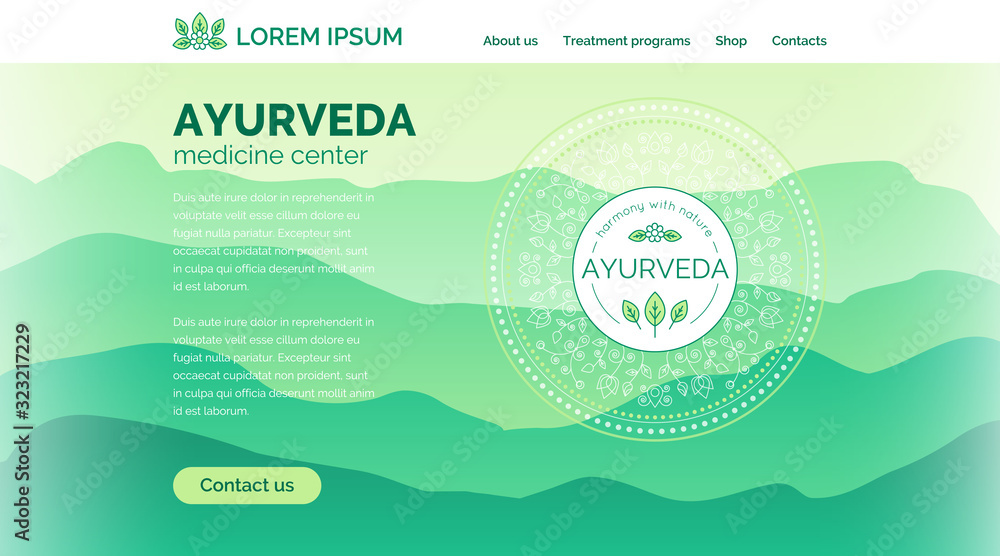 Vector Ayurveda illustration with mountains landscape, ethnic pattern ...