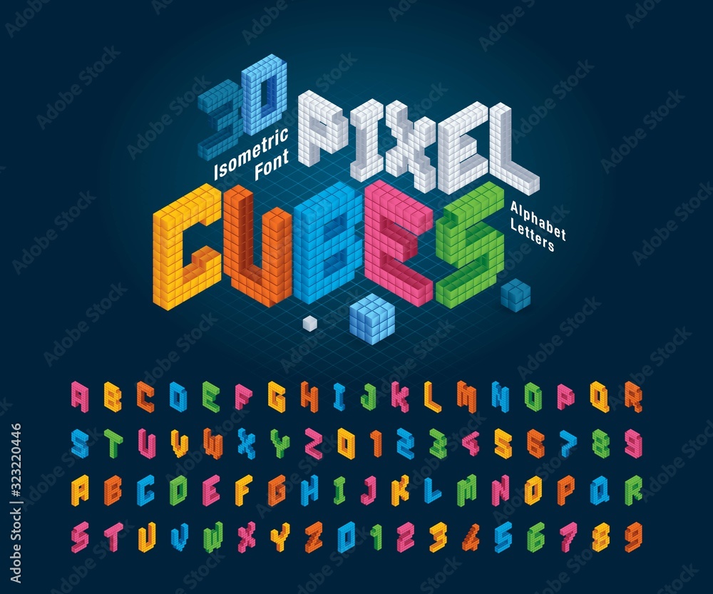 Vector of Cube Alphabet Letters and numbers, Abstract 3d Isometric ...