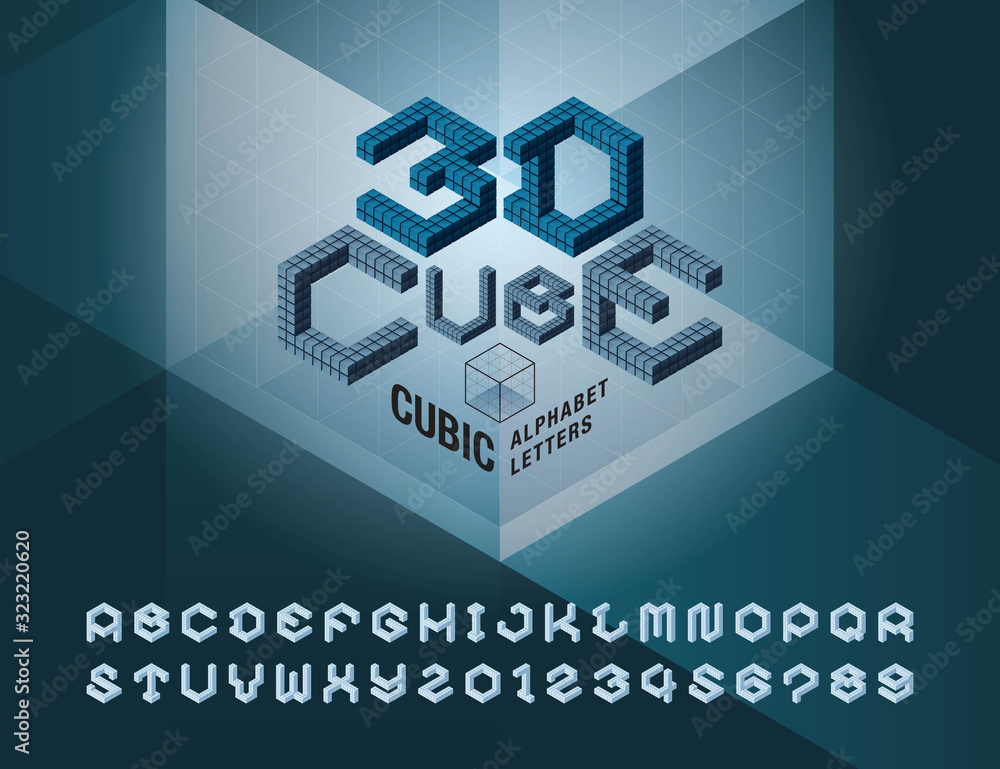 Vector of Cube Alphabet Letters and numbers, Abstract 3d Hexagon ...