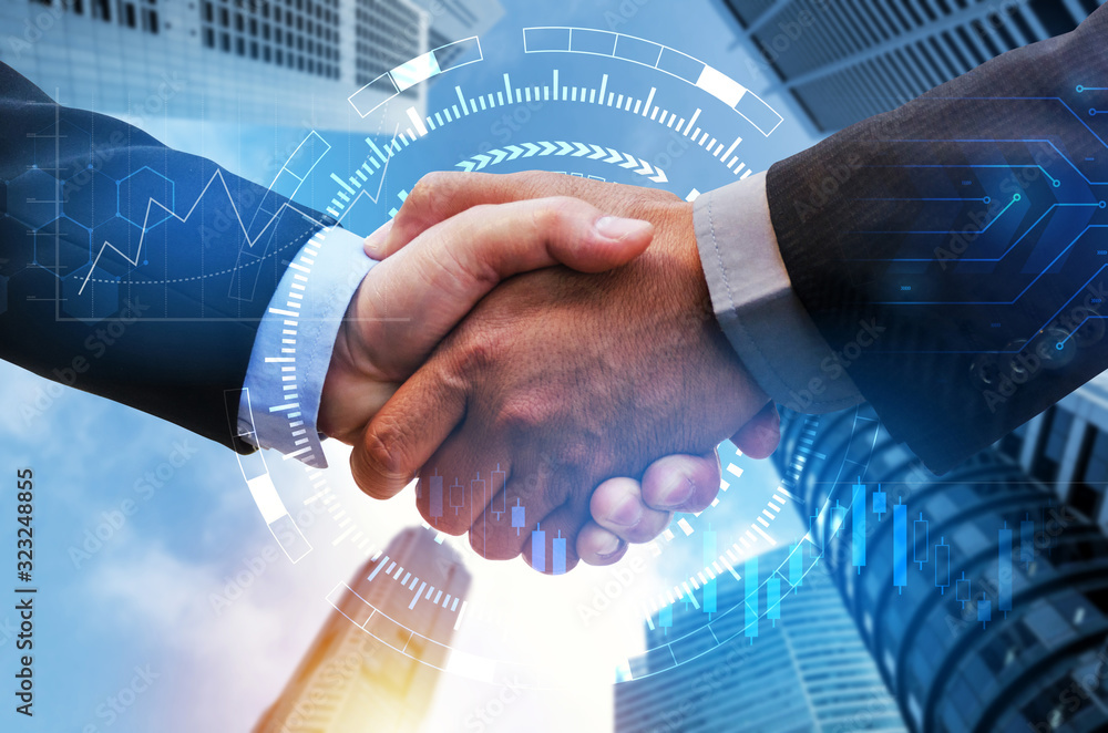 Stockfoto Partnership. business man handshake with digital network link ...