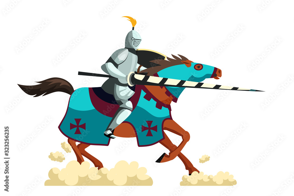 Armed knight galloping on horseback. Knighthood medieval tournament ...