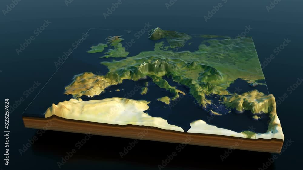 Relief map of Europe - 3D render animation Stock Video | Adobe Stock
