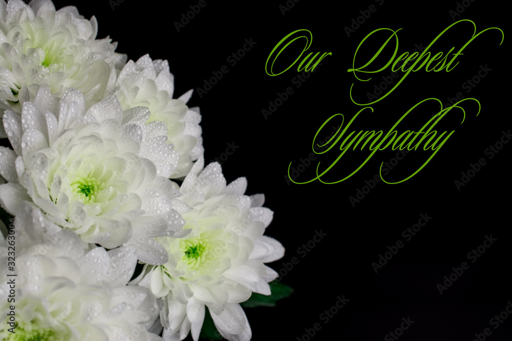 our deepest condolences message white and green flowers black ...