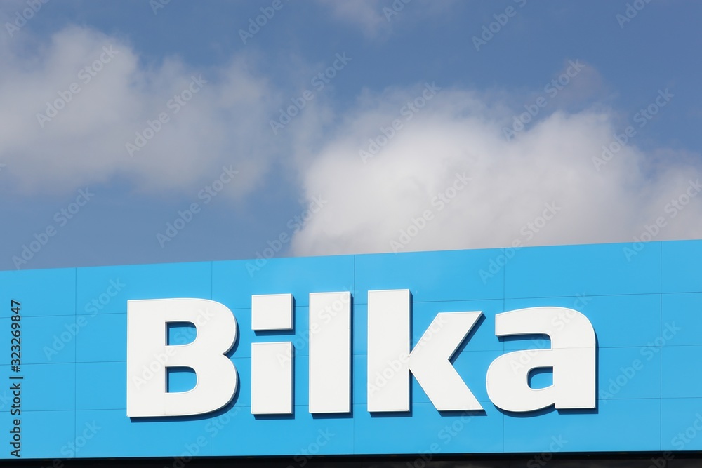 Viborg, Denmark - April 9, 2016: Bilka logo on a wall. Bilka is a ...