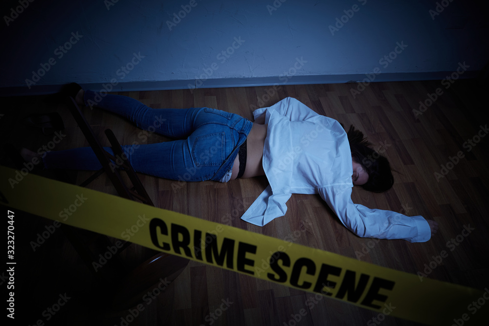 crime scene - woman lying dead on the floor Stock Photo | Adobe Stock