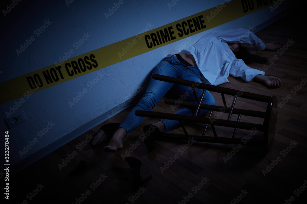 crime scene - woman lying dead on the floor Stock Photo | Adobe Stock