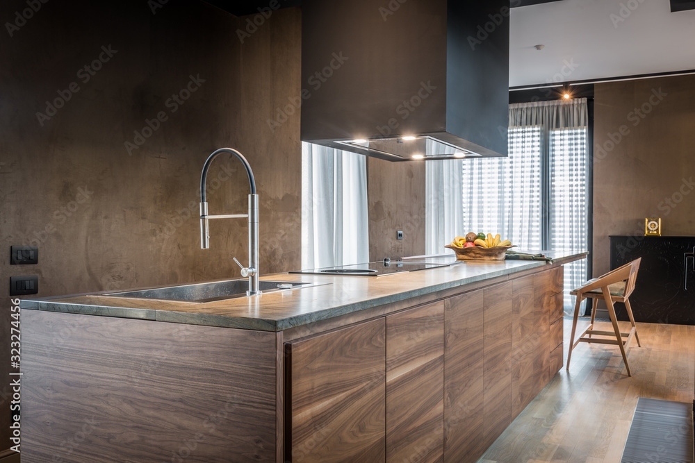 Kitchen interior in modern luxury penthouse apartment Stock Photo ...